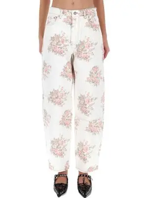 GANNI Floral Print Jeans - White