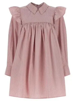 GANNI Striped Oxford Cotton Mini Dress - Pink