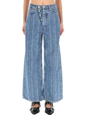 GANNI Striped Baggy Jeans - Denim