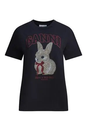 GANNI Cotton Bunny T-shirt - Black