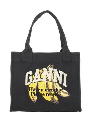 GANNI Banana Print Large Tote Bag - Black
