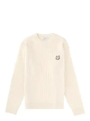 Maison Kitsuné Ribbed Knit Sweater With Fox Patch - Powder
