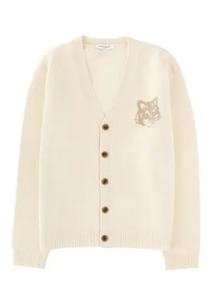 Maison Kitsuné Fox Head Merino Wool Cardigan - Beige