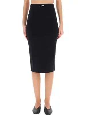 Off White Midi Skirt With Logo - Black
