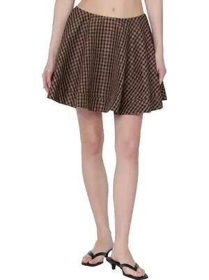 GANNI Gingham Flared Mini Skirt - Brown