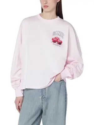 GANNI Long-sleeve Top With Logo Print - Pink