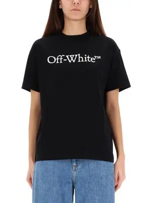 Off White T-shirt With Logo - Black
