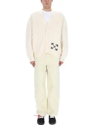 Off White Arrow Stitch Cardigan - Beige