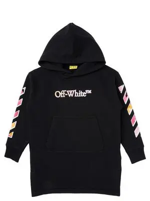 Off White Watercolor Hoodie Dress - Black