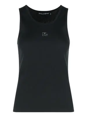 Dolce & Gabbana Tank Top In Textile Glass And Polyester - Black