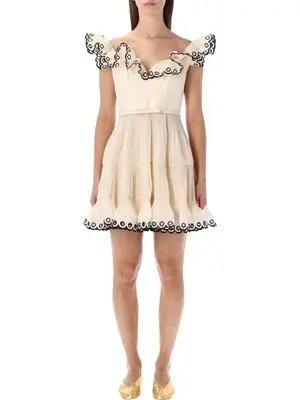 Zimmermann Embroidered Frilled Mini Dress - White