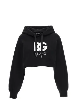 Dolce & Gabbana Logo Embroidery Cropped Hoodie - Black