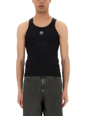 MARINE SERRE Ribbed Tank Top With Moon Logo - Black