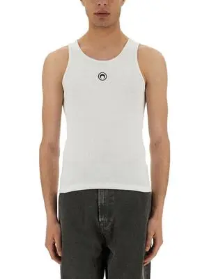 MARINE SERRE Ribbed Tank Top With Moon Logo - White