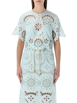 Zimmermann Awaken Embroidered Linen Top - Green