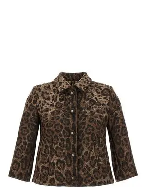 Dolce & Gabbana Leopard Jacquard Wool Blazer - Brown