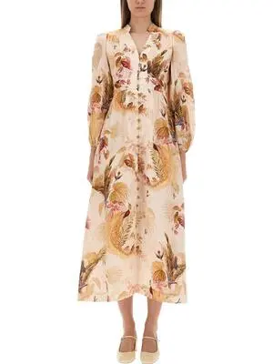 Zimmermann Ascension Plunge Midi Dress - Beige
