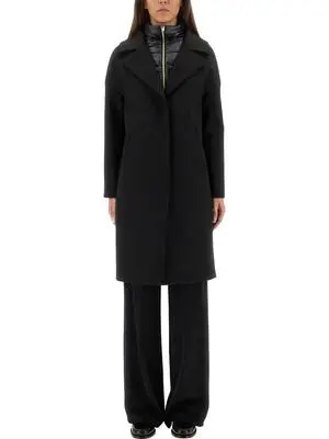 Herno Wool Coat With Technical Bib - Black