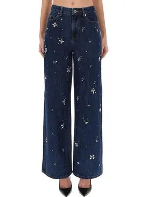 SELF-PORTRAIT Diamanté Wide Leg Jeans - Blue