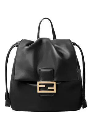 Fendi Leather Backpack With Logo - Black