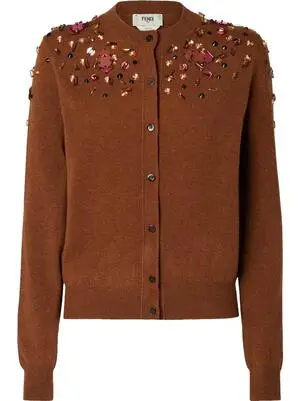 Fendi Sequined Cardigan - Brown