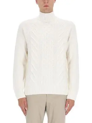 Hugo Boss Hector Cable Knit Sweater - White