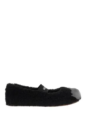 Moon Boot Shearling Ballerina Flats With Logo - Black