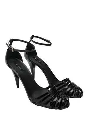 Givenchy Patent Leather Cage Heeled Sandals - Black