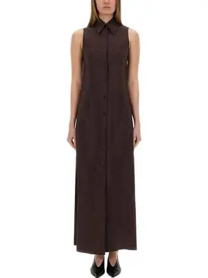 ALYSI Silk Canvas Chemisier Dress - Brown