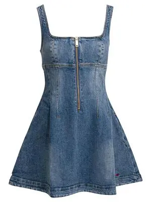 SELF-PORTRAIT Denim Flared Mini Dress