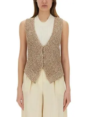 ALYSI Tricot Vest With Sequins - Beige