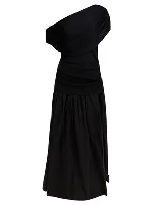 SELF-PORTRAIT Draped Midi Dress - Black