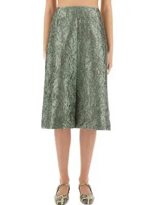 Dries Van Noten Ruched Satin Midi Skirt - Green