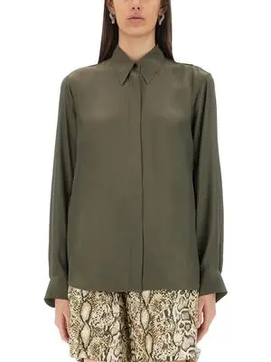 Dries Van Noten Silk Blend Satin Shirt - Green