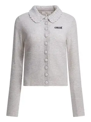 Chloé Wool Cardigan With Embroidered Logo - Grey