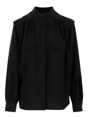 Chloé Pleated Silk Crepe Shirt - Black
