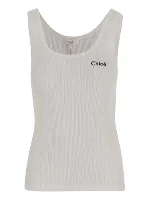 Chloé Cotton Tank Top With Embroidered Logo - White
