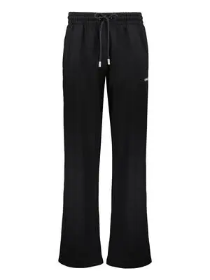 Off White Cotton Track Pants - Black