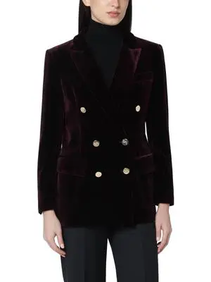 V ITO VI Double-breasted Cotton Velvet Jacket - Burgundy