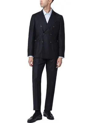 SANTANIELLO Double Breasted Suit In Wool And Cashmere - Blue