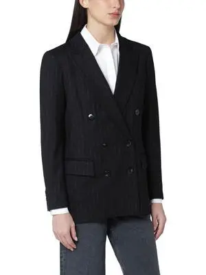 V ITO VI Pinstripe Lurex Double Breasted Jacket - Black