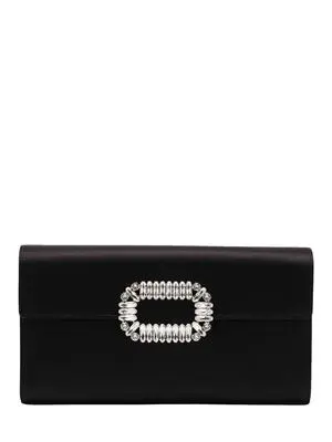 ROGER VIVIER Satin Pochette With Crystal Buckle - Black