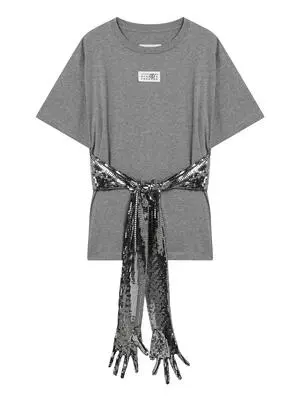 MAISON MARGIELA Mélange Cotton T-shirt With Gloves - Grey