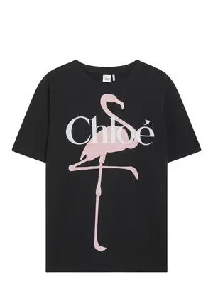 Chloé Oversized T-shirt With Logo And Flamingo Print - Black