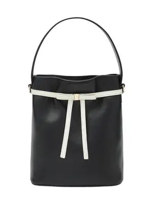 FERRAGAMO Leather Bucket Bag With Bow Detail - Black