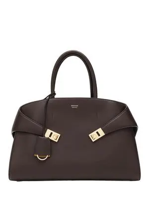 FERRAGAMO Leather Handbag With Gancini Buckles - Brown