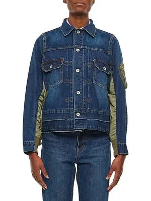 Sacai Denim And Nylon Twill Jacket - Blue