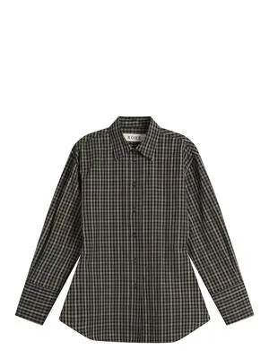 RÓHE Shaped Check Button Down Shirt - Black/brown Check