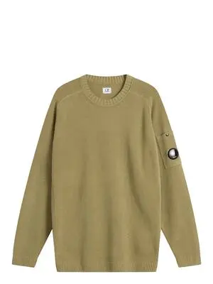 C.P. COMPANY Cotton Chenille Crewneck Sweater With Lens Detail - Dried Herb