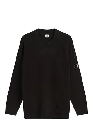 C.P. COMPANY Cotton Chenille Crewneck Lens Sweater - Black
